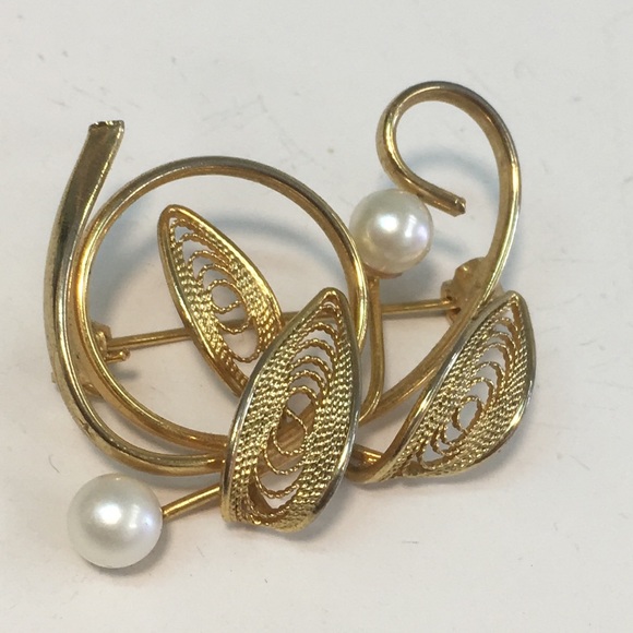 Vintage | Jewelry | Vintage Gold Pearl Brooch Pin | Poshmark